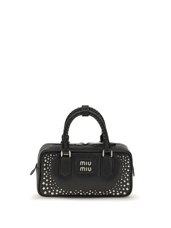 Miu Miu Arcadie Studded Leather Handbag - Black