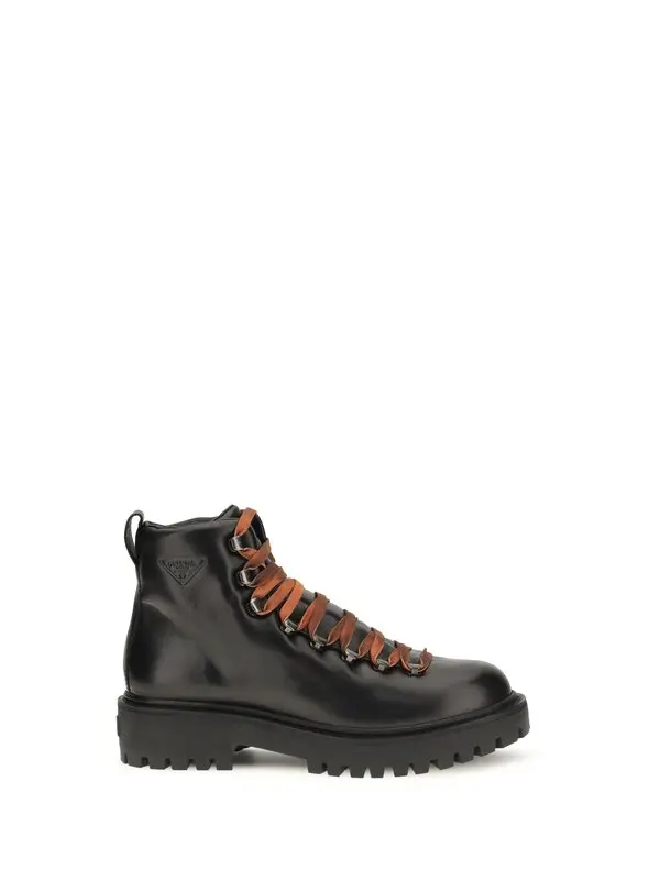 Prada Leather Lace-up Ankle Boots