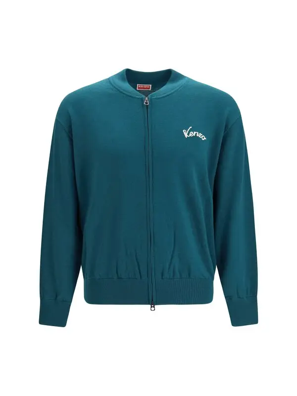 Kenzo Eiffel Tower Design Wool Zip Cardigan - Green