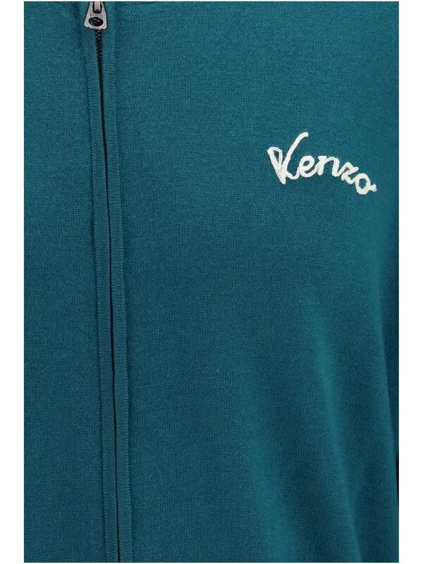 Kenzo Eiffel Tower Design Wool Zip Cardigan - Green