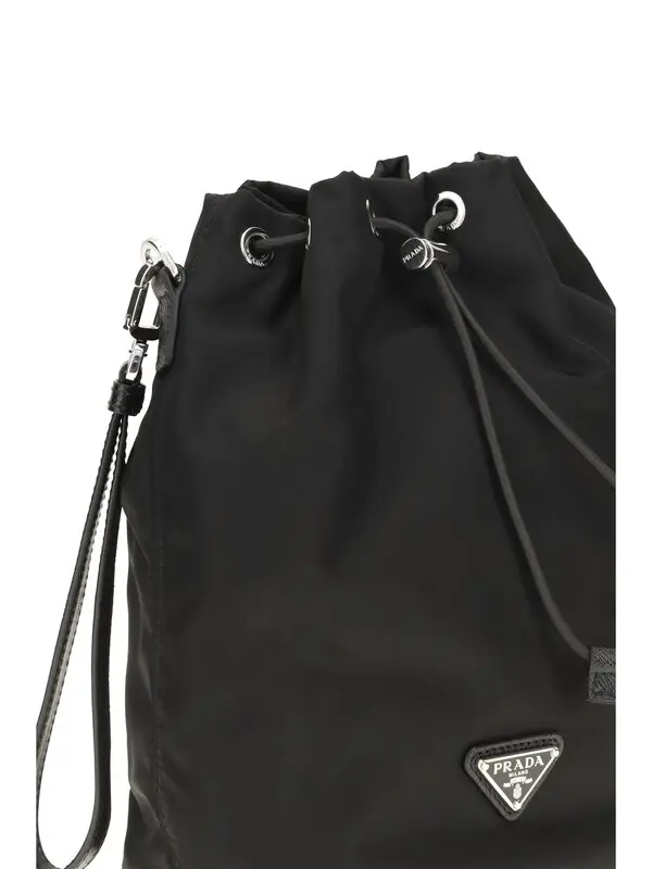 Prada Re-nylon And Saffiano Leather Speedrock Bucket Bag - Black