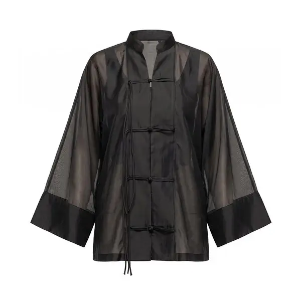 TANTRA SPAIN SL Oversized Shirt With A Japanese-style Closure, Mandarin Collar - Black