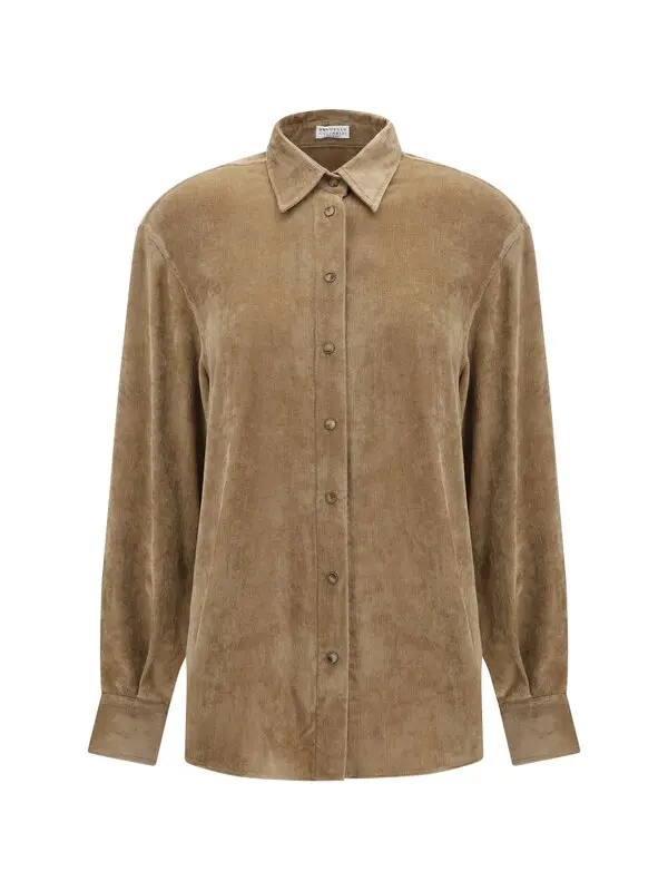 Brunello Cucinelli Snap-button Shirt In Cashmere Blend - Cream