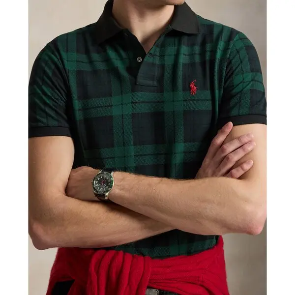Ralph Lauren Custom Slim Fit Plaid Mesh Polo Shirt