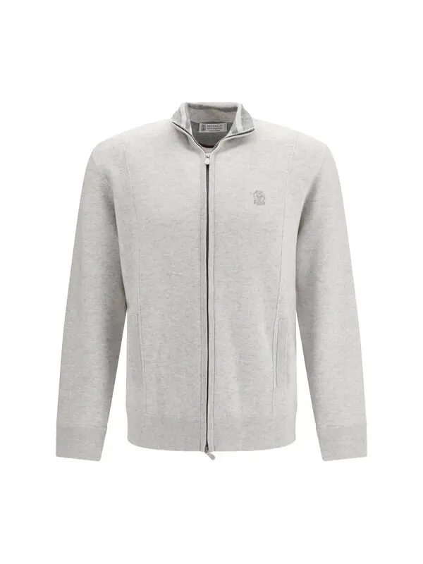 Brunello Cucinelli Double Cashmere Cardigan With Zip And Logo