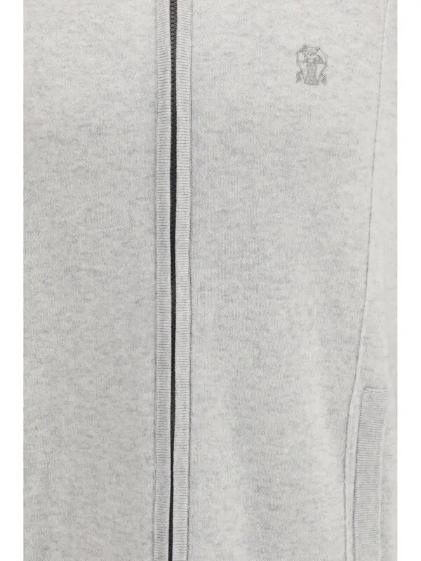 Brunello Cucinelli Double Cashmere Cardigan With Zip And Logo