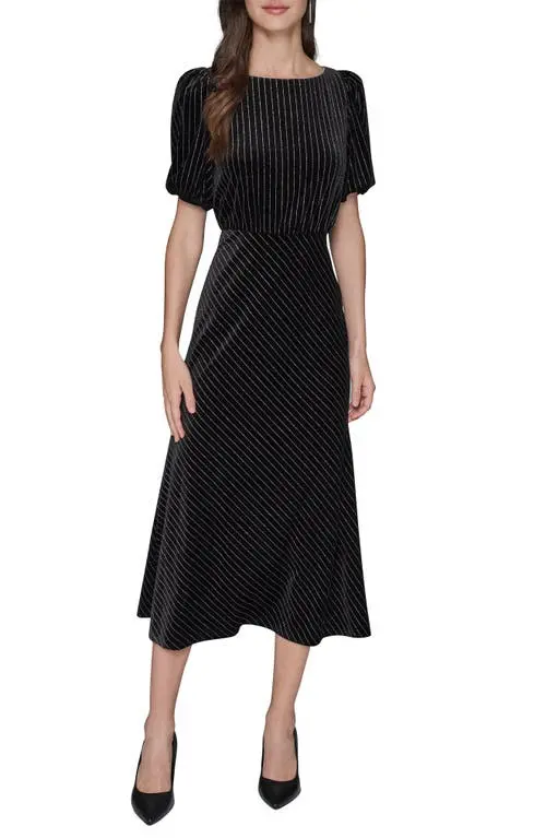 Karl Lagerfeld Paris Metallic Stripe Velvet Midi Dress