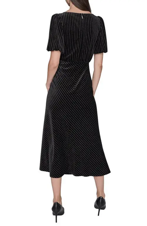 Karl Lagerfeld Paris Metallic Stripe Velvet Midi Dress