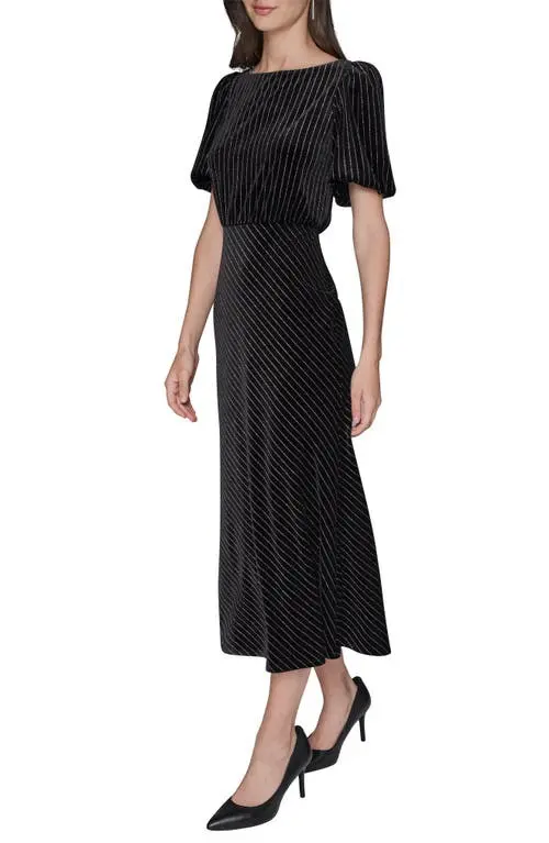 Karl Lagerfeld Paris Metallic Stripe Velvet Midi Dress