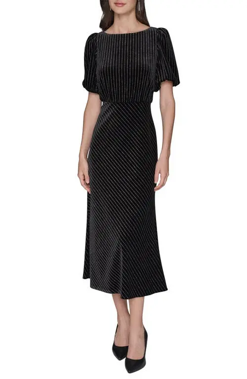 Karl Lagerfeld Paris Metallic Stripe Velvet Midi Dress