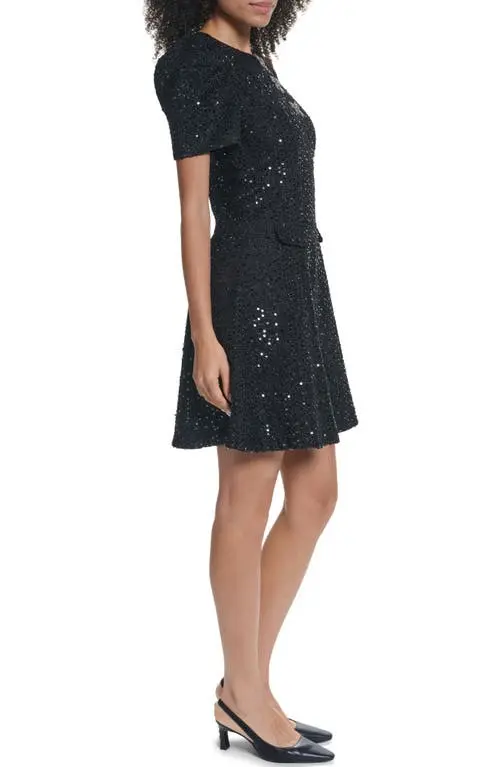 Karl Lagerfeld Paris Bow Detail Sequin Tweed A-line Minidress