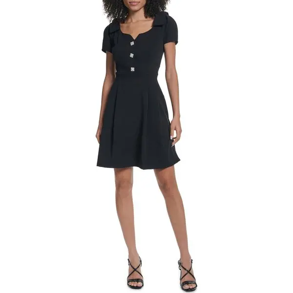 Karl Lagerfeld Paris Scuba Crepe Fit & Flare Dress - Black