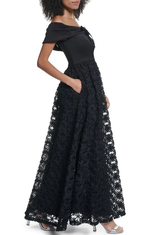 Karl Lagerfeld Paris Velvet Bow Off The Shoulder Gown