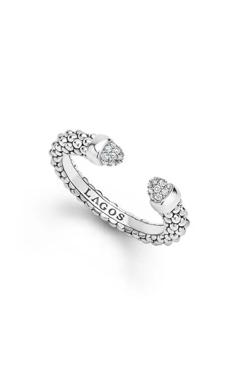 Lagos Signature Caviar Pavé Diamond Versa Ring - Silver