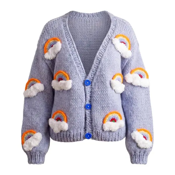 ANA CHIC Rainbow Motif Handmade Knitted Cardigan
