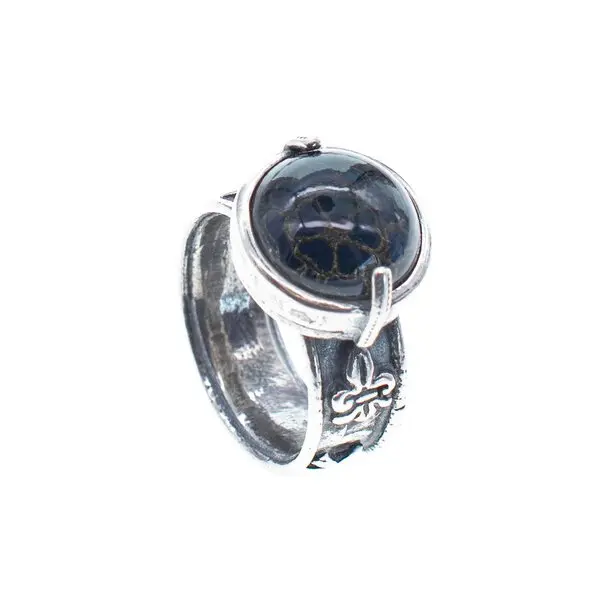 GEM KINGDOM Blue / Silver Dark Intaglio Ring