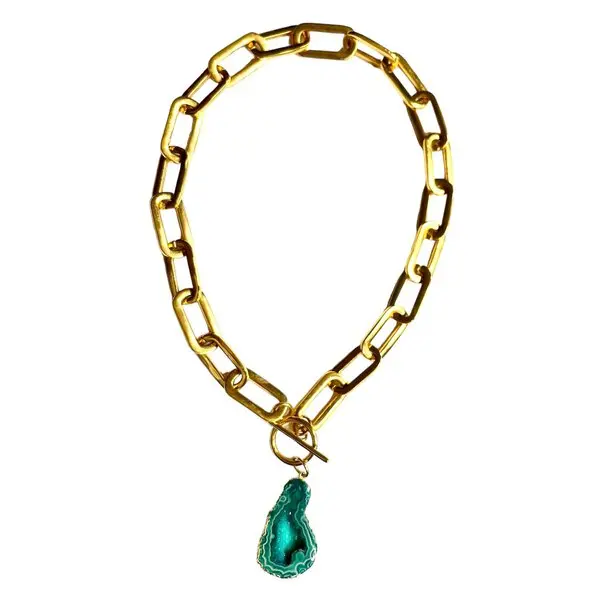 MAGPIE ROSE Oval Chain T-bar Necklace - Green