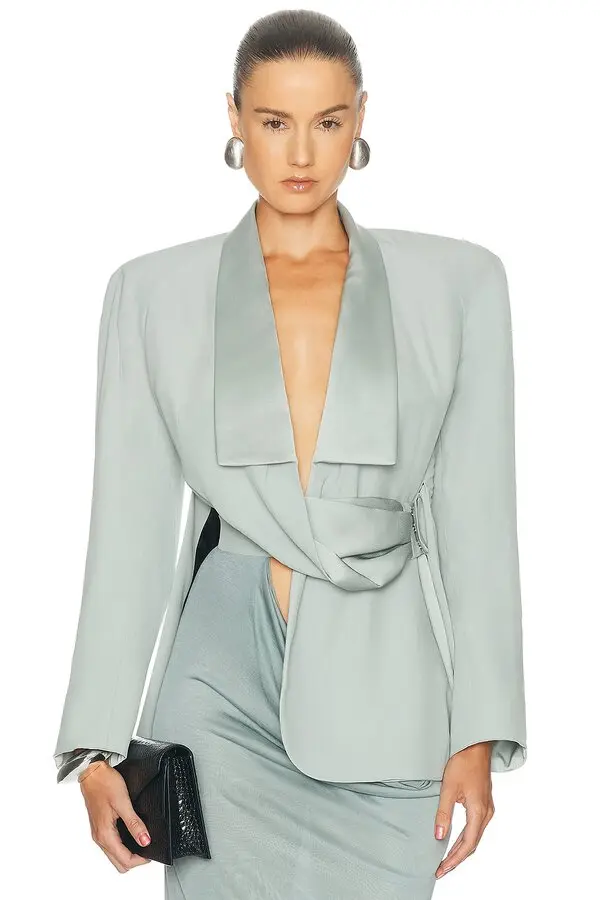 Burc Akyol Satin Draped Blazer In Blue