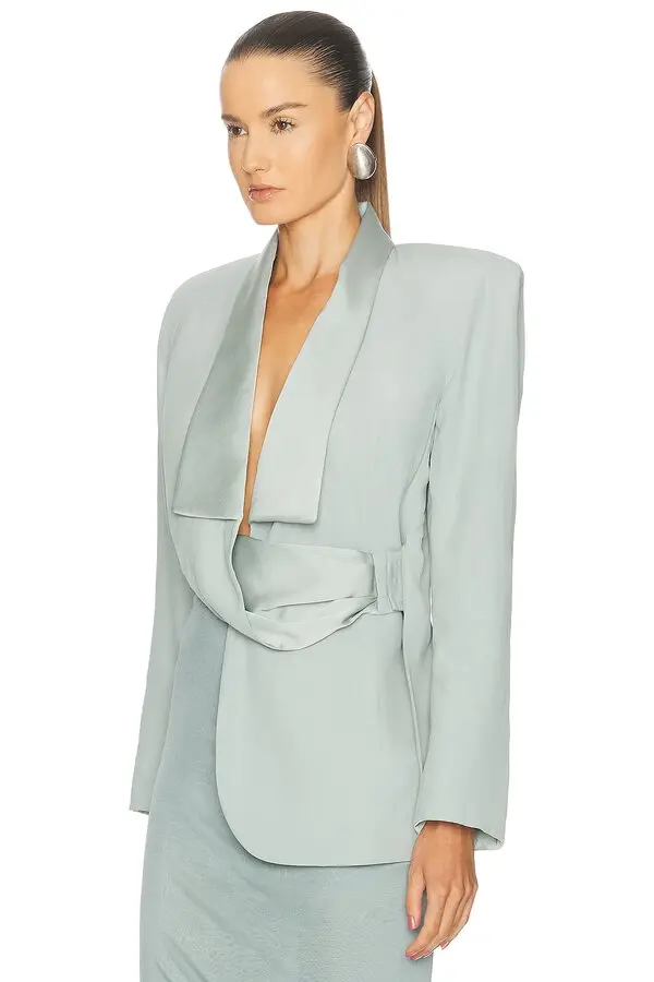 Burc Akyol Satin Draped Blazer In Blue