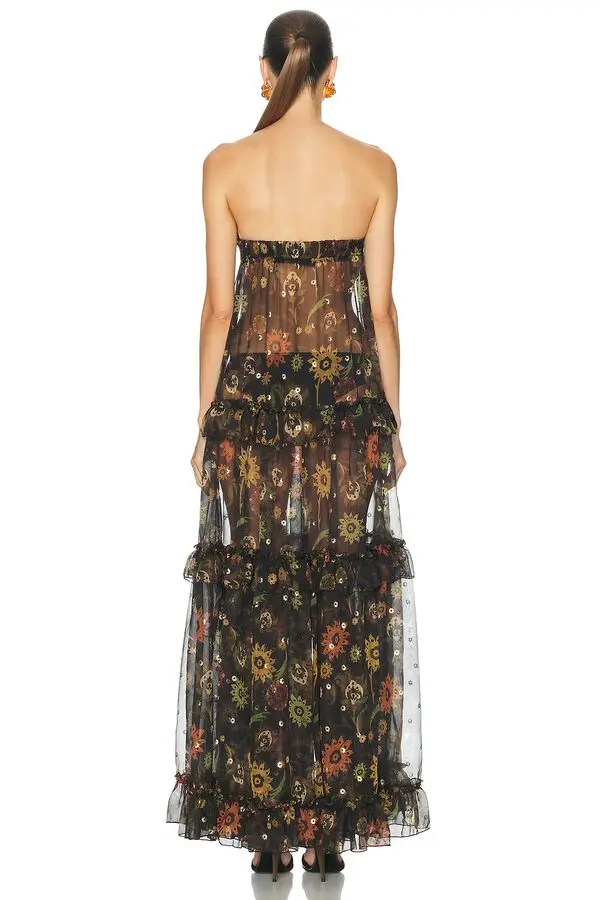 SIEDRES Josiane Sheer Ruffled Maxi Dress In Black