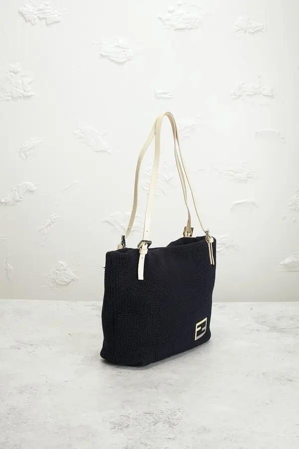 Fendi Knit Tote Bag In Navy