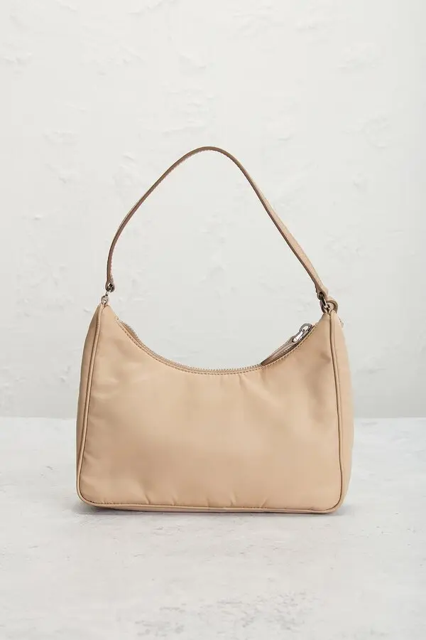 Prada Mini Re-edition 2000 Re-nylon Shoulder Bag In Tan - Cameo
