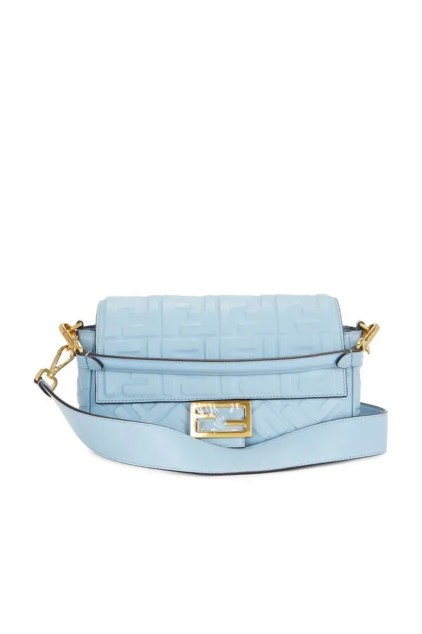 Fendi Ff Embossed Midi Chain Baguette Shoulder Bag