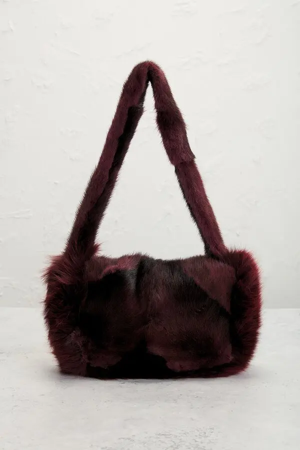 Fendi Fur Shoulder Bag In Wine