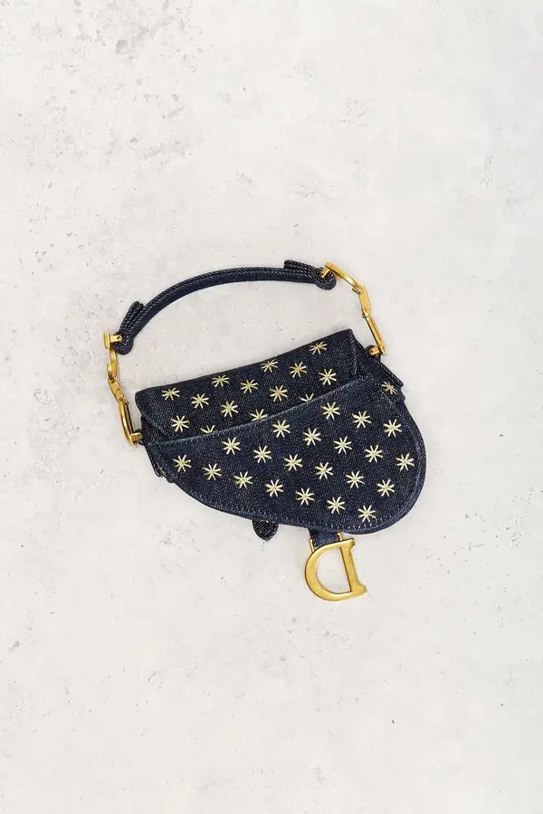 Dior Denim Embroidered Micro Saddle Bag