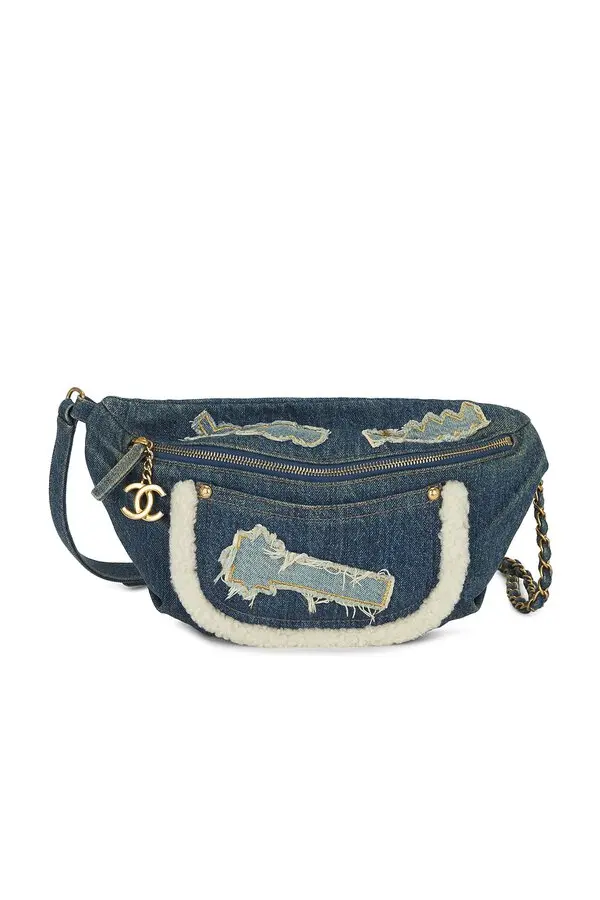 Chanel Denim & Shearling Egyptian Hieroglyph Belt Bag
