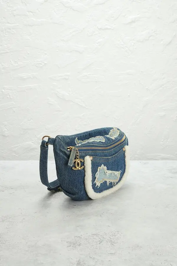 Chanel Denim & Shearling Egyptian Hieroglyph Belt Bag