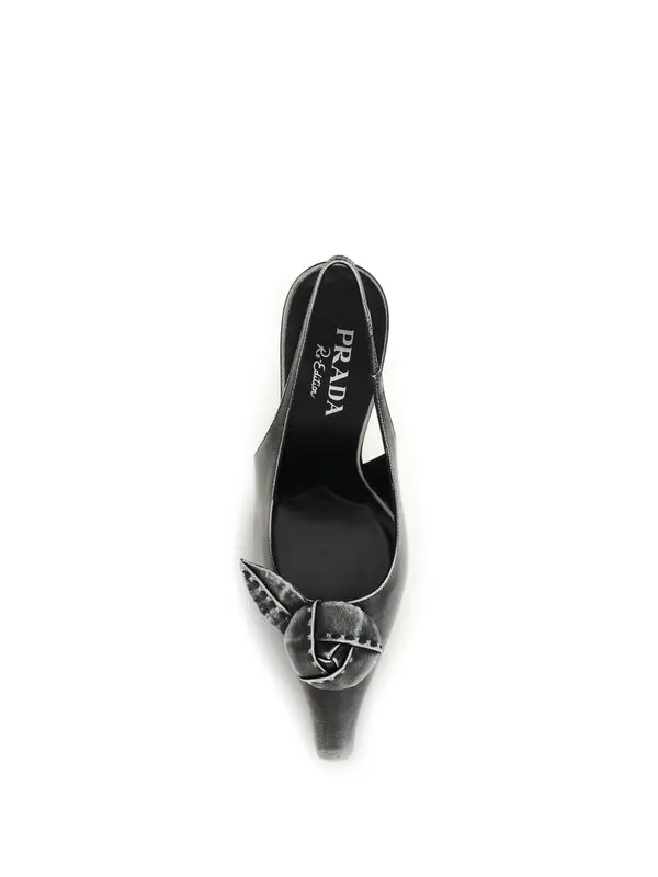 Prada Floral-detail Leather Slingback Pumps