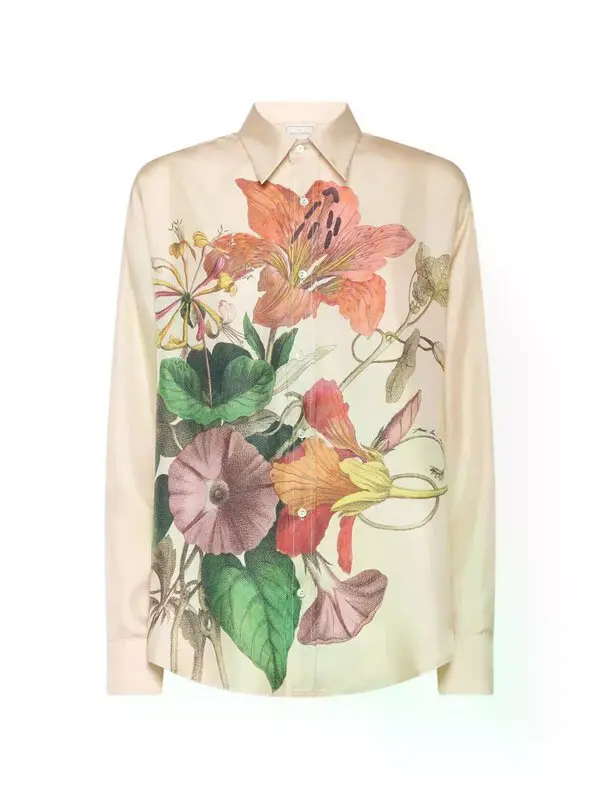 PIERRE-LOUIS MASCIA Aloe Floral-print Silk Shirt - Neutrals