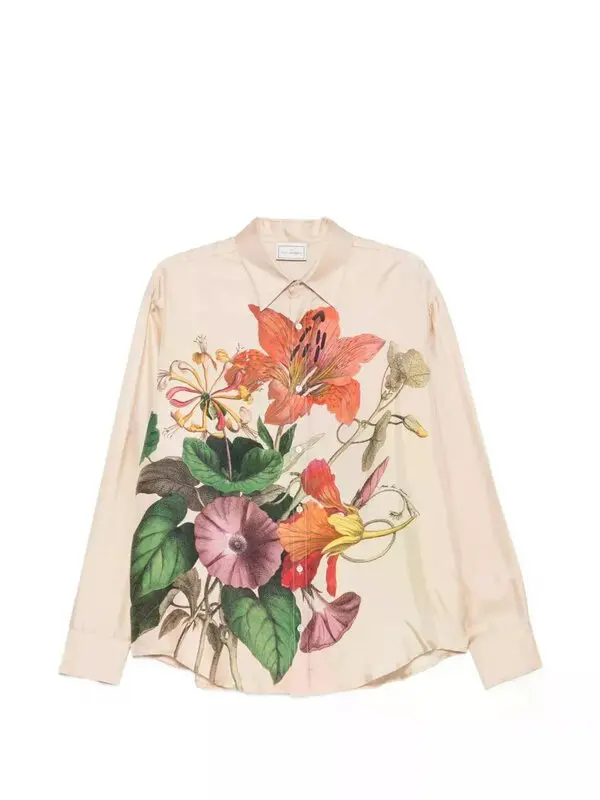 PIERRE-LOUIS MASCIA Aloe Floral-print Silk Shirt - Neutrals
