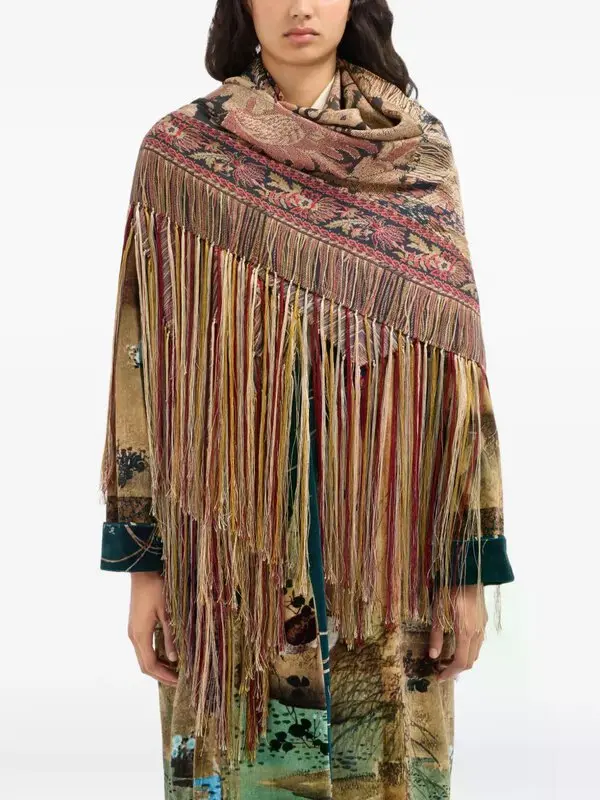 PIERRE-LOUIS MASCIA Fringe-trim Floral-print Scarf - Neutrals