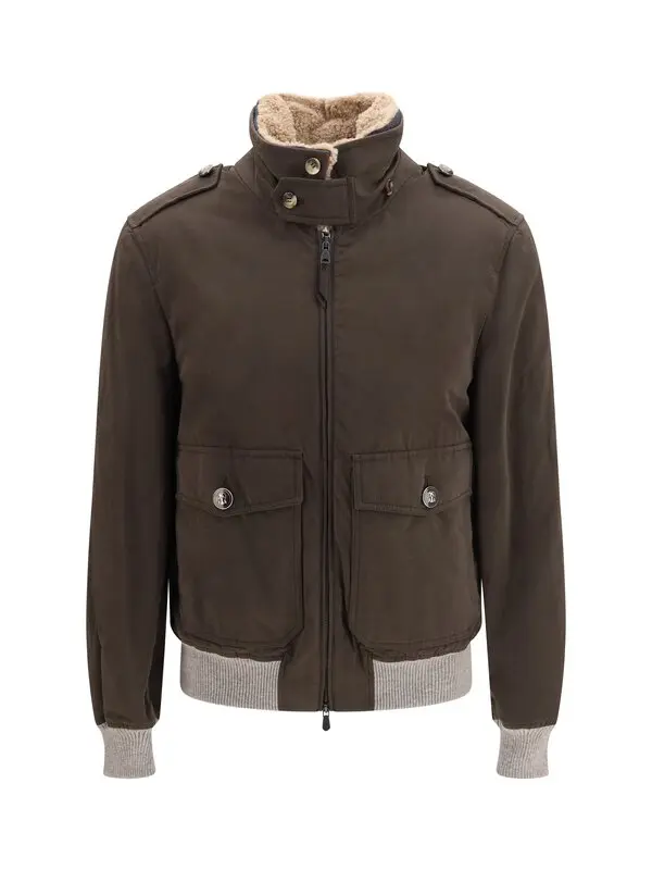 Brunello Cucinelli Waxed Techno Cotton Bomber With Thermore® Padding - Brown