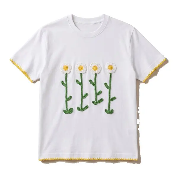 ANA CHIC Daisy Handmade Crochet Applique Cotton Tee