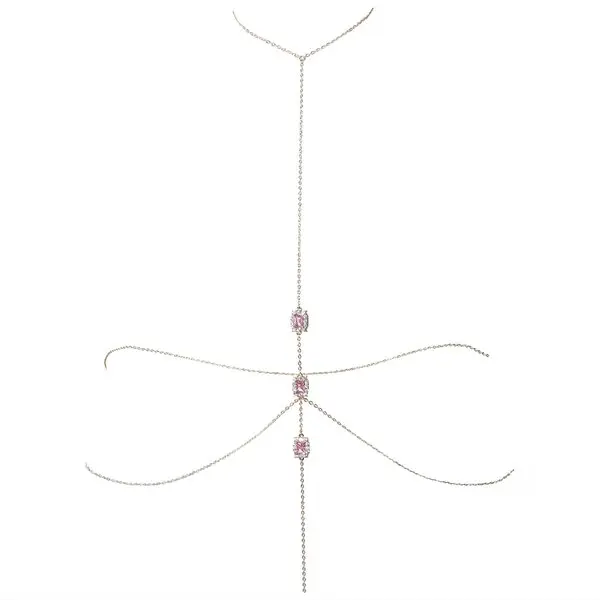 STUDIO BALOGE Carré T-line Body Chain In Bright Pink - Gold/pink/white