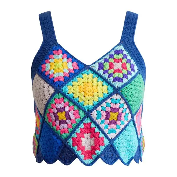 ANA CHIC Navy Trim Granny Square Handmade Crochet Crop Top