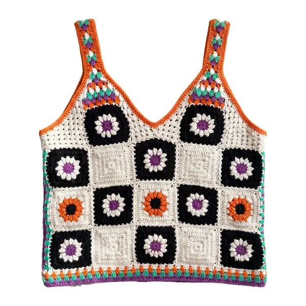 ANA CHIC Checkerboard Bloom Handmade Crochet Crop Top