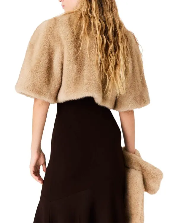 Maje Collarless Faux Fur Jacket