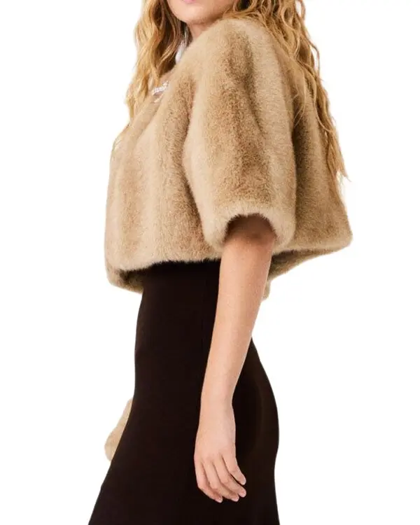 Maje Collarless Faux Fur Jacket