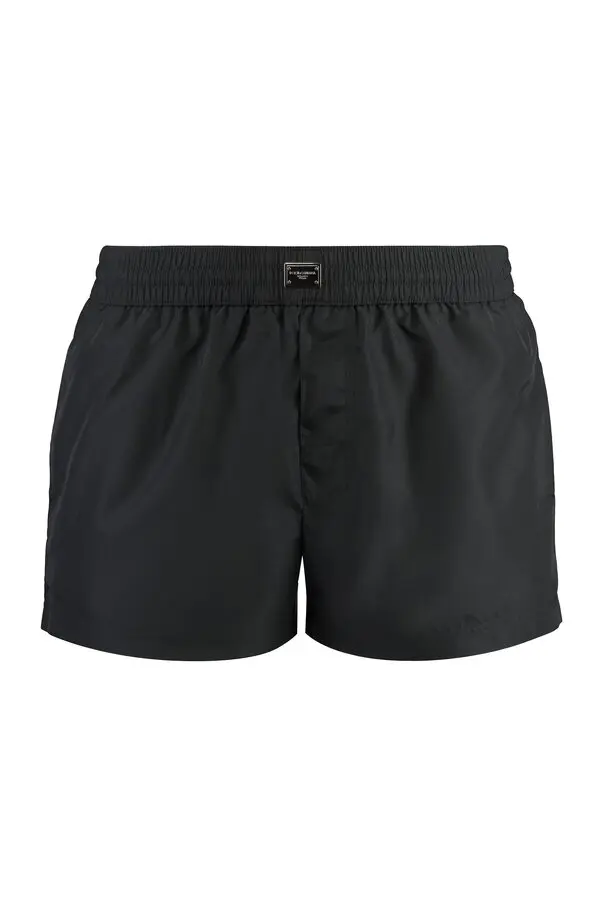 Dolce & Gabbana Nylon Swim Shorts With Elastic Waist And Zip Pocket - Black