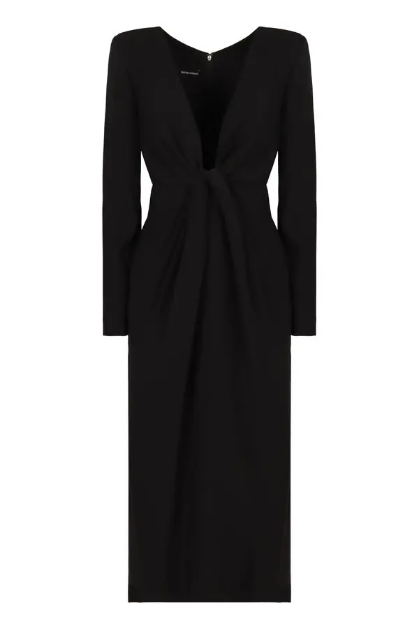 Emporio Armani Knot-front V-neck Mini Dress With Padded Shoulders