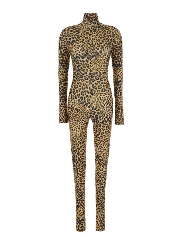 Norma Kamali High-collar Long-sleeve Tech Fabric Jumpsuit With Chevron Print - Brown
