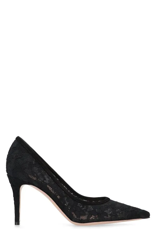GIANVITO ROSSI Claudia Lace Neckline Point-toe Pumps With Suede Details - Black