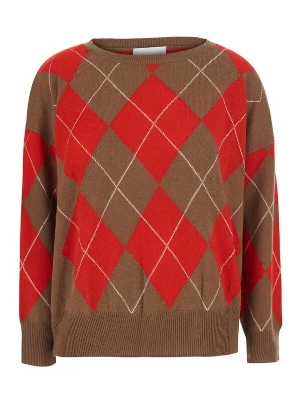 SOLOCASCMIR Tech Fabric Argyle Sweater With Round Neck And Long Sleeves