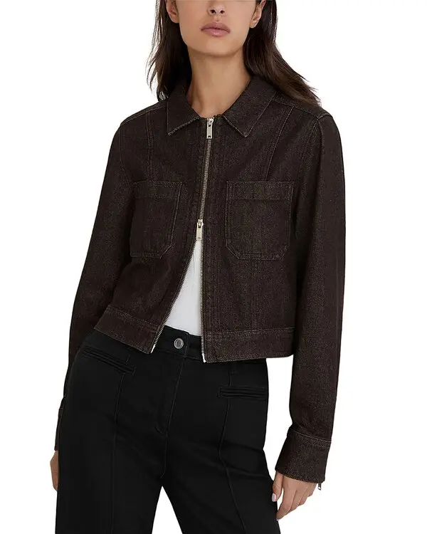 REISS Lotta Cotton Cropped Denim Jacket
