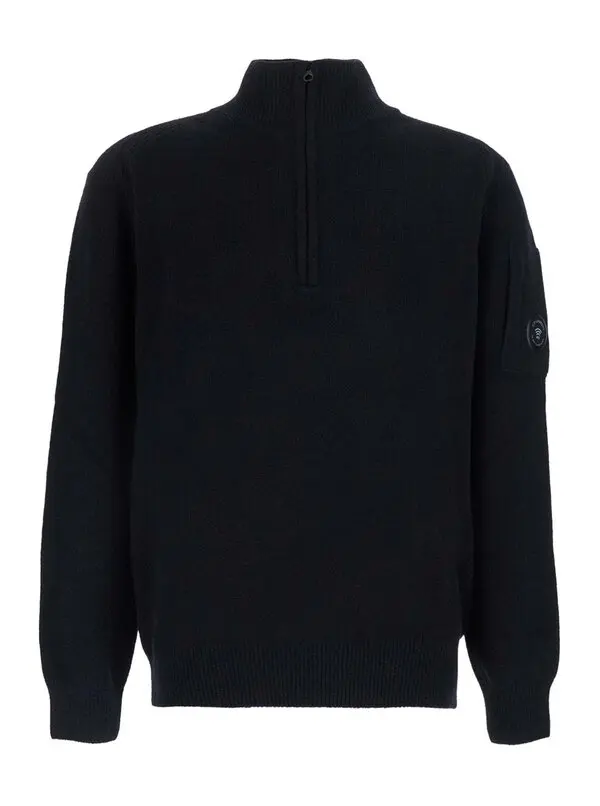 C.P. COMPANY C. P. Company Tech Fleece Knit Polo Neck Sweater With Logo Patch
