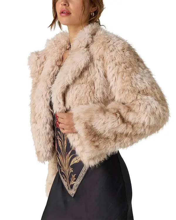 Free People Supernova Cropped Faux Fur Jacket - Ivory Combo